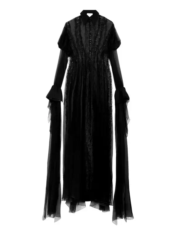 Blumarine Lace-panelled Puff-sleeve Top - Black