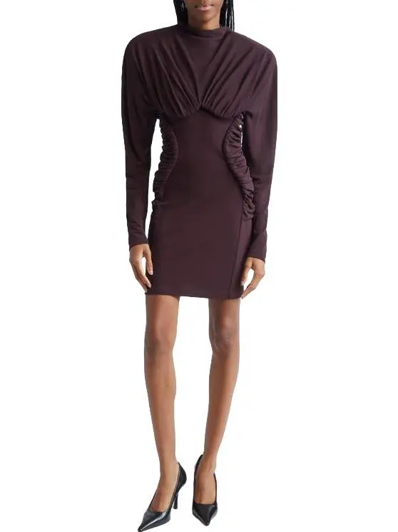 Stella McCartney Pleated Long Sleeve Crepe Jersey Minidress - Chocolate