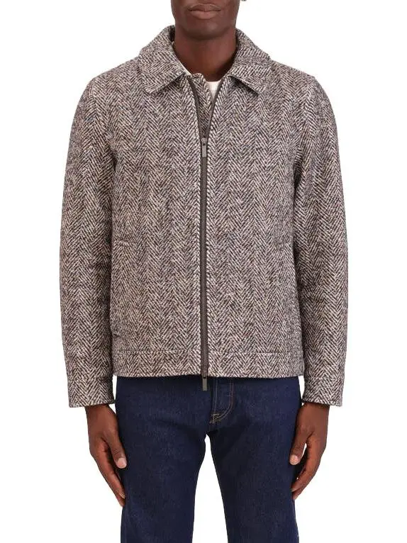 Bagatelle Herringbone Flannel Zip Jacket - Navy-brown Chevron