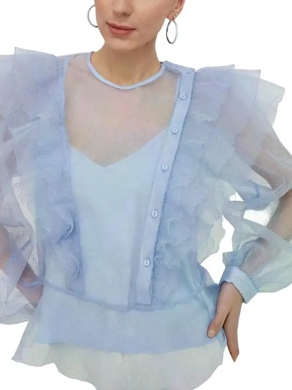 CUSTOMMADE Ruffled Sheer Top - Blue