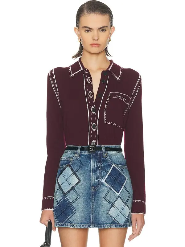 Marc Jacobs Trompe Loeil Button-down Top - Dark Plum & Ivory