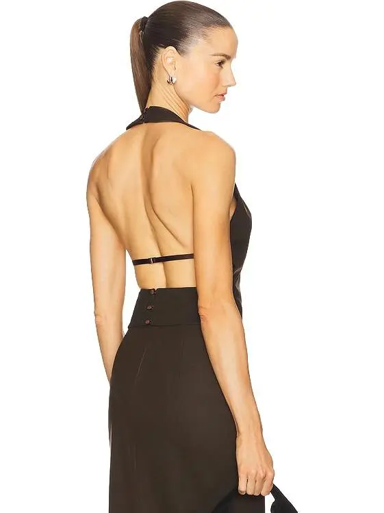 SAU LEE Nomi Halterneck Top - Espresso
