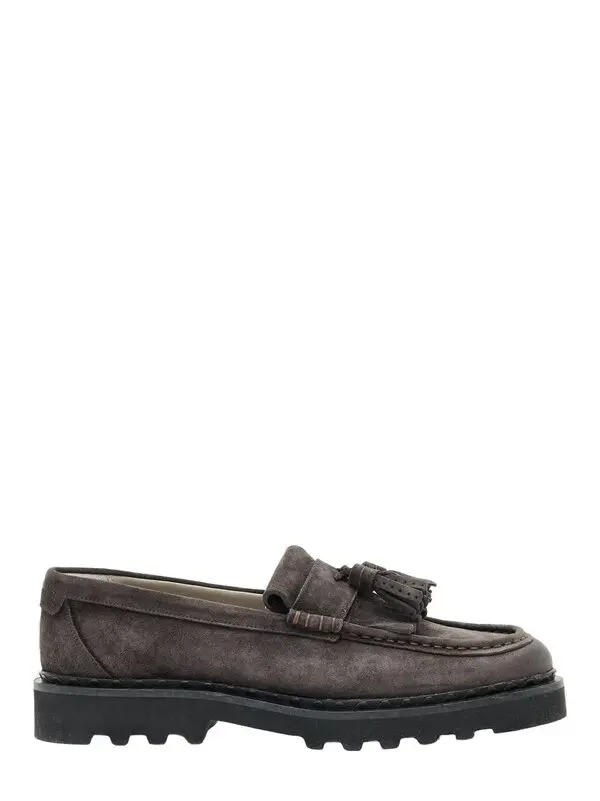 All Saints Skiff Suede Tassel Loafers - Warm Grey