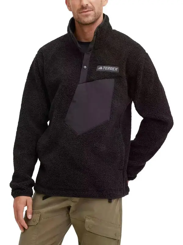 Adidas Borg-paneled Half-placket Jacket - Black