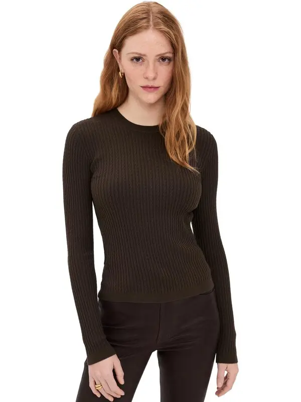 FRAME Fine Cable Knit Sweater - Coffee
