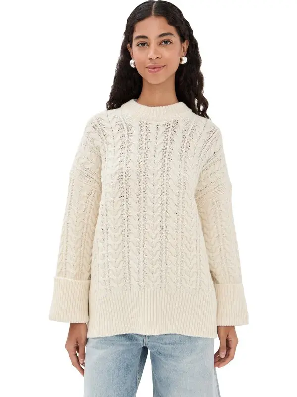 Co Oversized Crewneck Cable-knit Sweater - Ivory