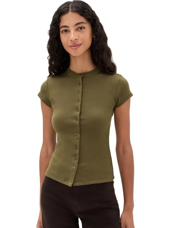 REFORMATION Raelynn Knit Top - Dark Olive