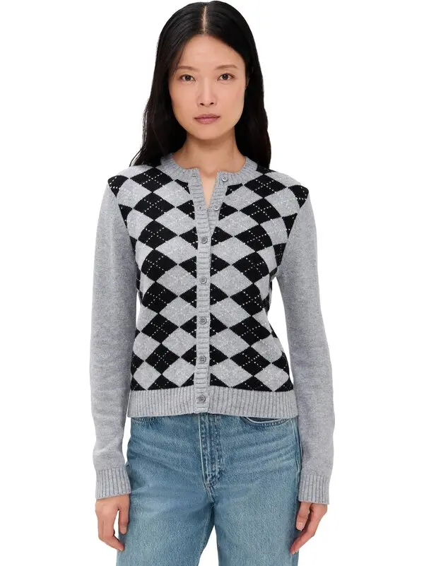 GUIZIO Argyle Knit Cardigan - Heather Grey