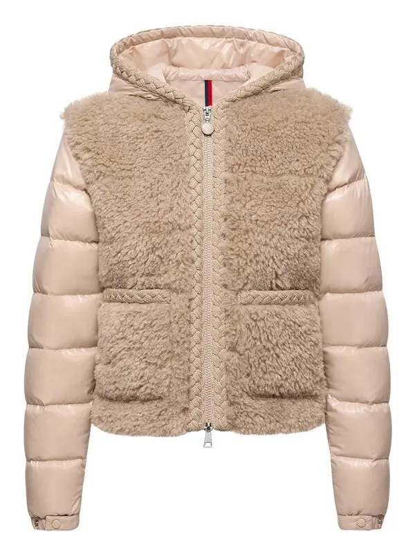 Moncler Plantay Hooded Teddy Short Down Jacket - Beige