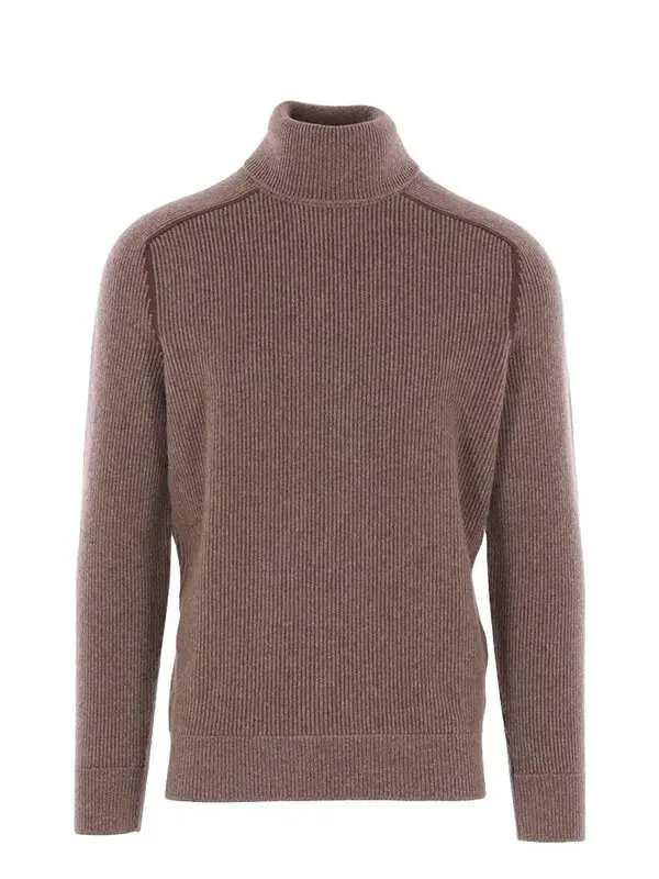 Zegna Ribbed Cashmere Turtleneck - Medium Brown Patterned