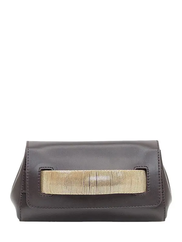 ORTIGNI Leather Clutch With Chain Detail - Brown