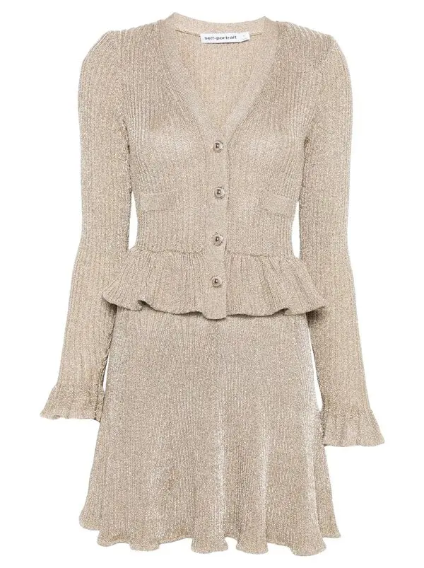 SELF-PORTRAIT Lurex Knit Mini Dress - Gold