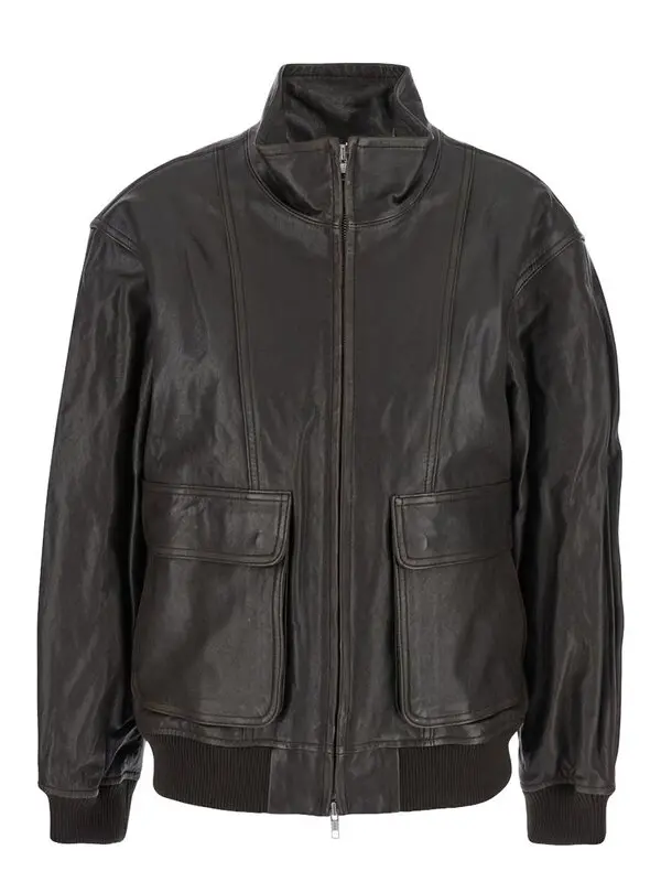 DUNST Leather Jacket With Front Pockets And Distressed Effect - Brown