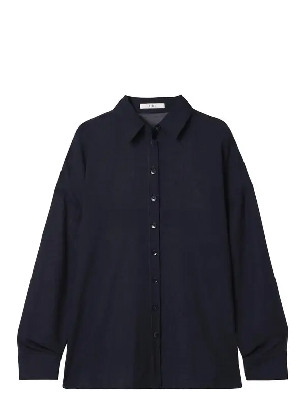 Tibi Wool-blend Gauze Shirt - Blue