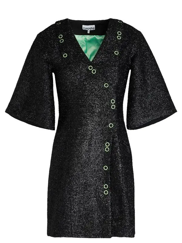 GANNI Tinsel Mini Wrap Dress - Black