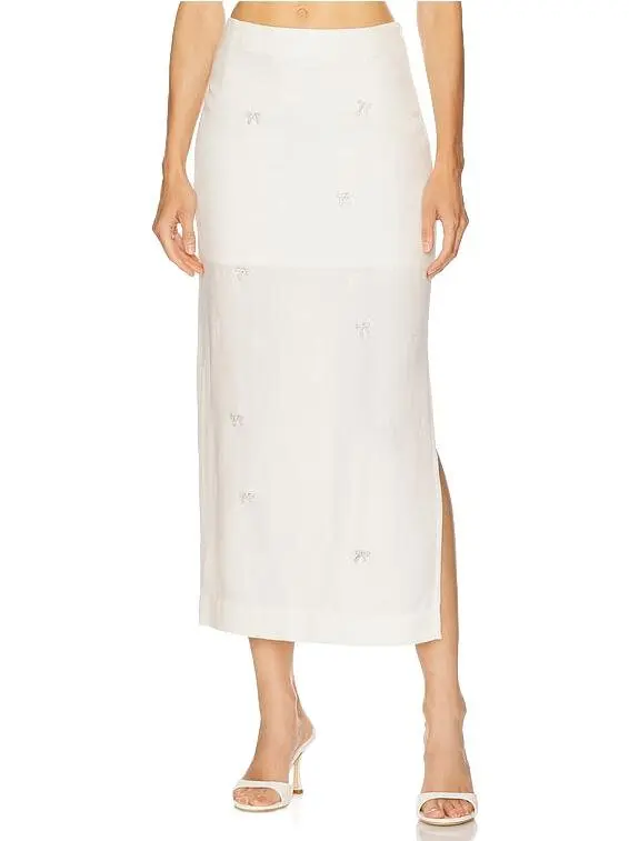 MILKWHITE X Midi Skirt With Mini Strass Bows - White