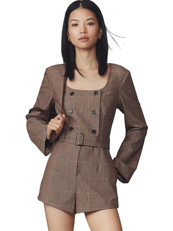 Anthropologie Long-sleeve Blazer Romper Jacket - Neutral Pattern