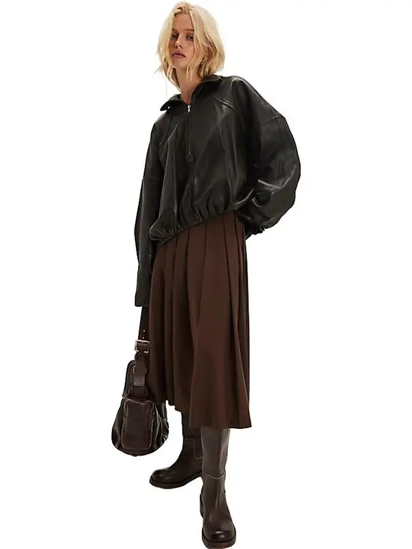 TOIT VOLANT Gia Pleated Midi Skirt - Brown
