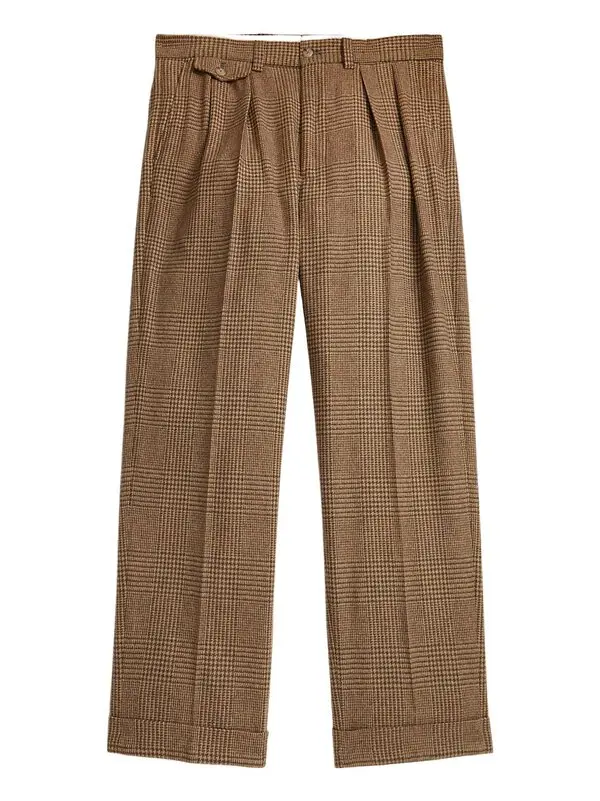 Ralph Lauren Whitman Relaxed Glen Plaid Pleated Pant - Honey Brown Glenplaid