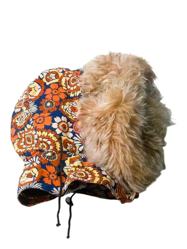 Prada Floral-print Shearling-lined Hood - Orange