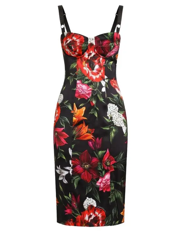 Dolce & Gabbana Satin Printed Dress - Black