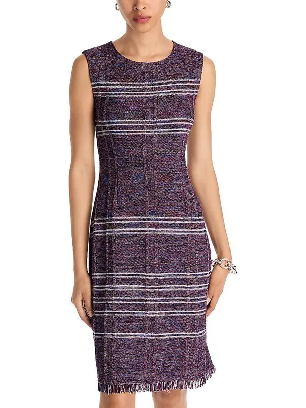 Misook Fringe Hem Sheath Dress - Sangria Multi