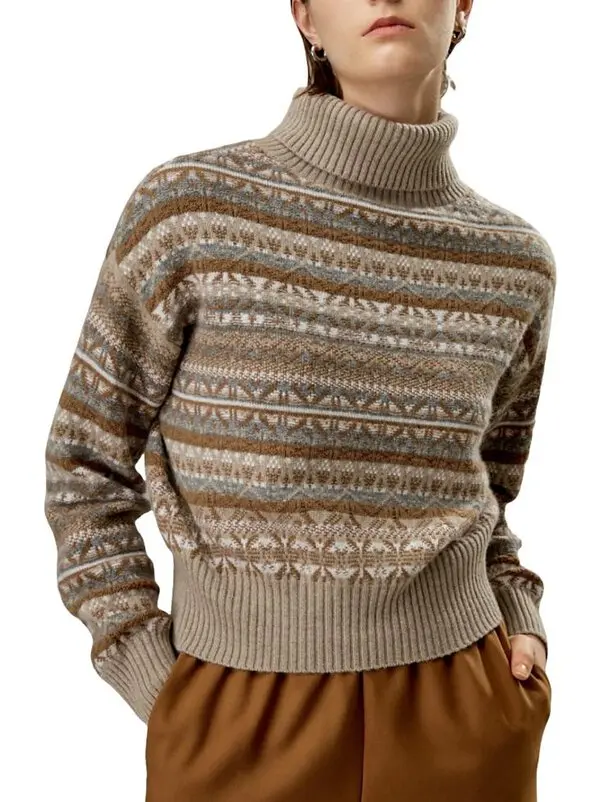 Lilysilk Cashmere Turtleneck Pullover - Fair Isle
