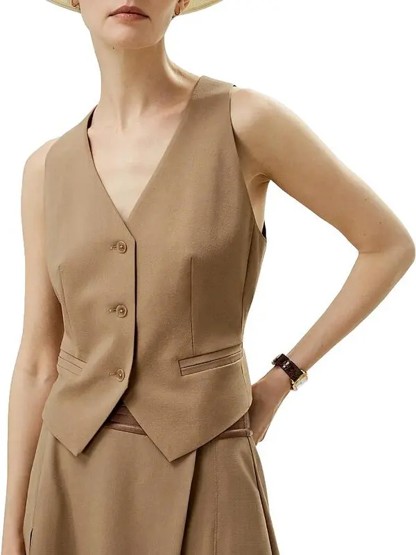 Lilysilk Silk-wool Cropped Vest With Jacquard Silk Back - Mocha