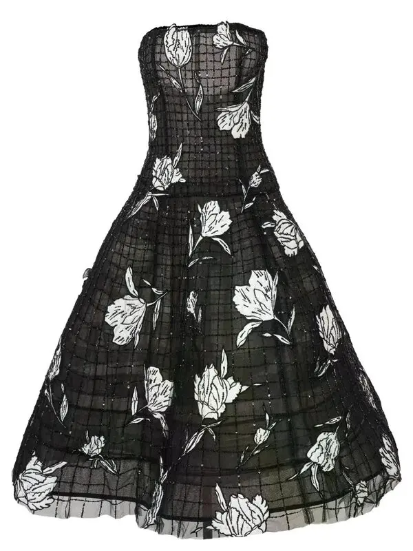 Carolina Herrera Floral-embroidered Tulle Cage Dress - Black