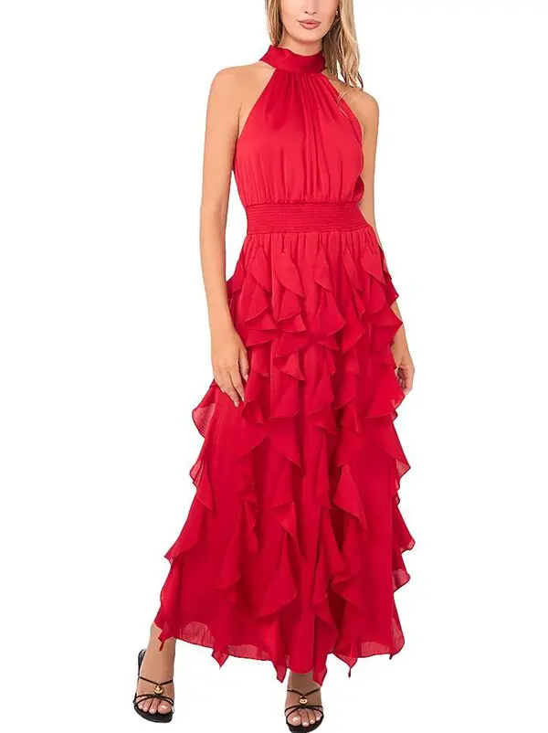 1.State Flounce Cascading Maxi Dress - Ruby Red