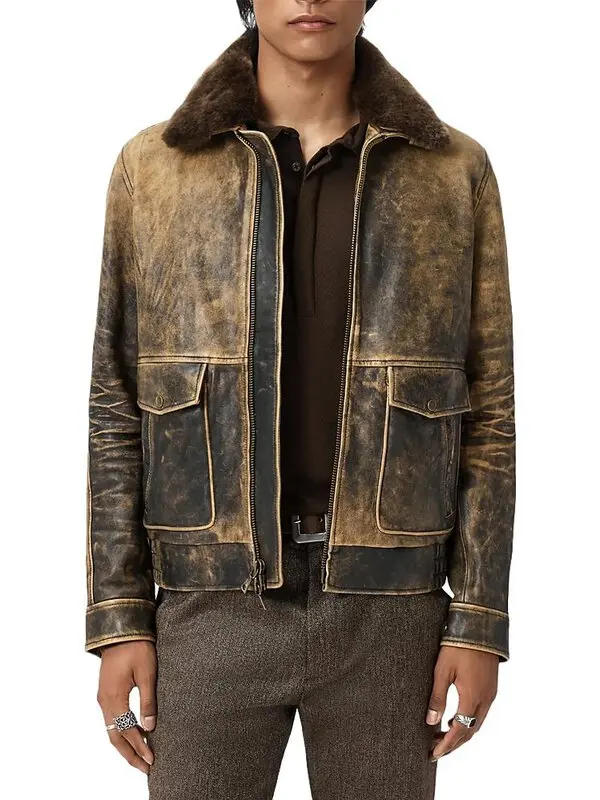 John Varvatos Atlas Vintage Leather Jacket - Dark Tan