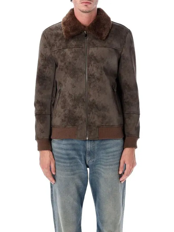 SWORD 6.6.44 Eco-leather Biker Jacket With Shearling Collar - Brown