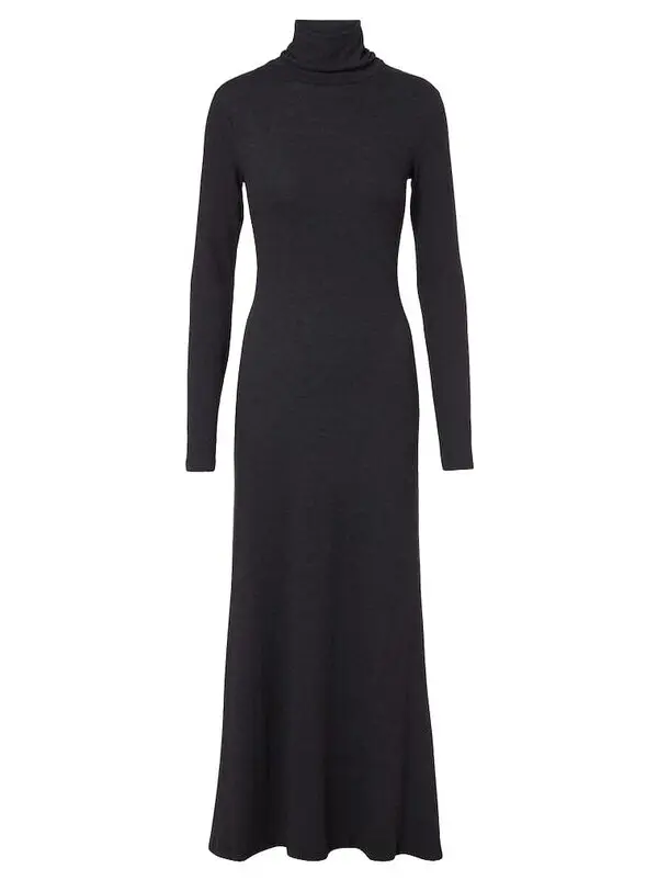 Staud Vanya Turtleneck Jersey Maxi Dress - Grey
