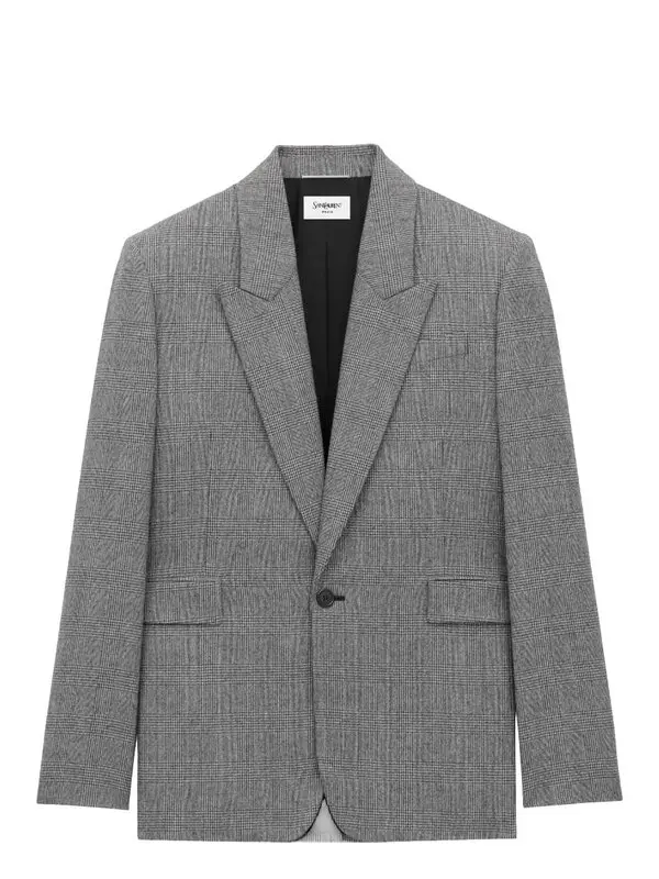 Saint Laurent Prince Of Wales Wool Flannel Jacket - Black