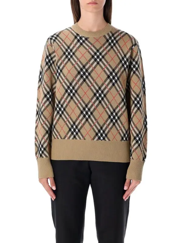 Burberry Wool Blend Check Sweater - Sand Ip Check