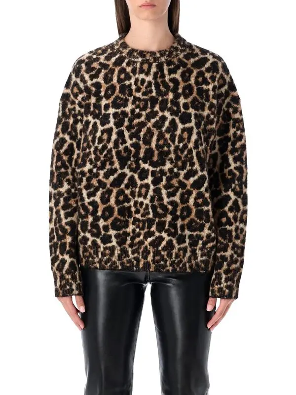 ANINE BING Leopard Print Wool Blend Crewneck Sweater - Multicolor