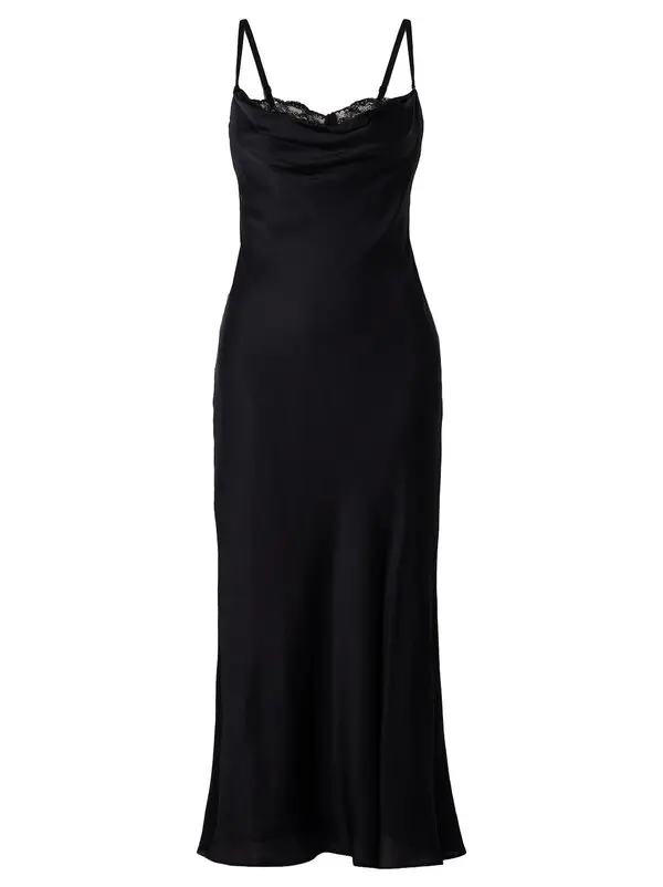 Staud Evangeline Lace-trimmed Draped Stretch-silk Midi Dress - Black