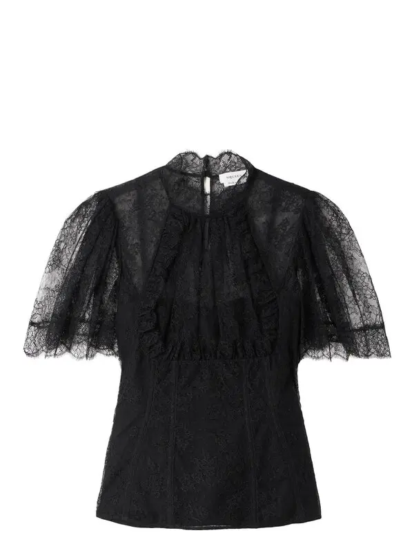 Alexander McQueen Ruffled Lace Top - Black
