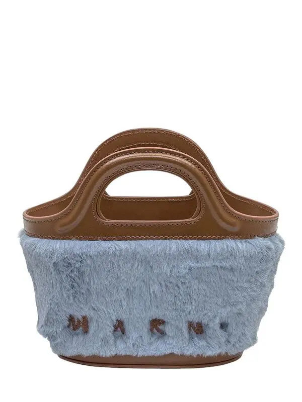 Marni Tote Bag In Fur And Leather - Blue