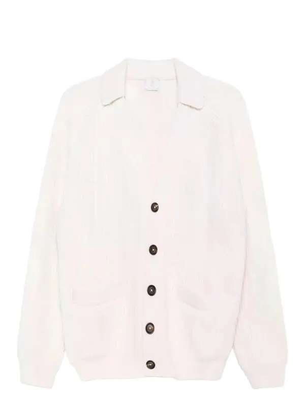 Eleventy Ribbed Collar Knit Cardigan - Neutrals