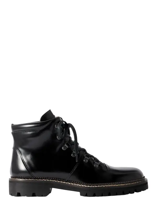 Mr P. Jacques Glossed-leather Hiking Boots - Black