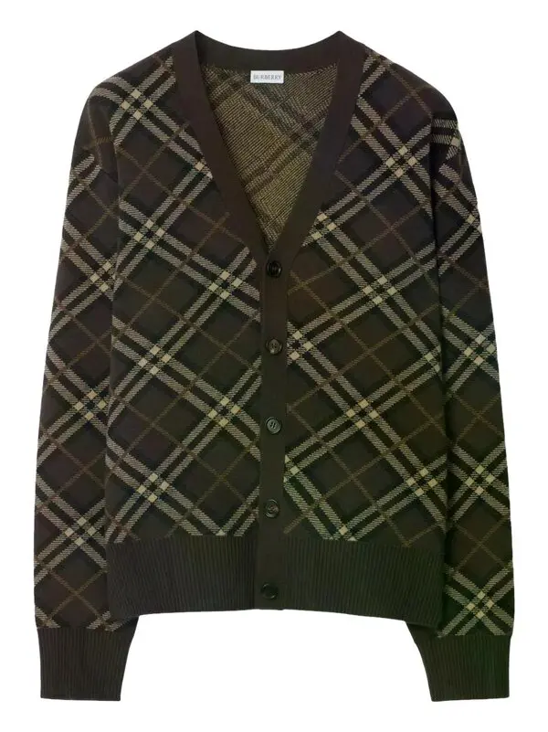 Burberry Checked Wool-cashmere Blend Cardigan - Brown