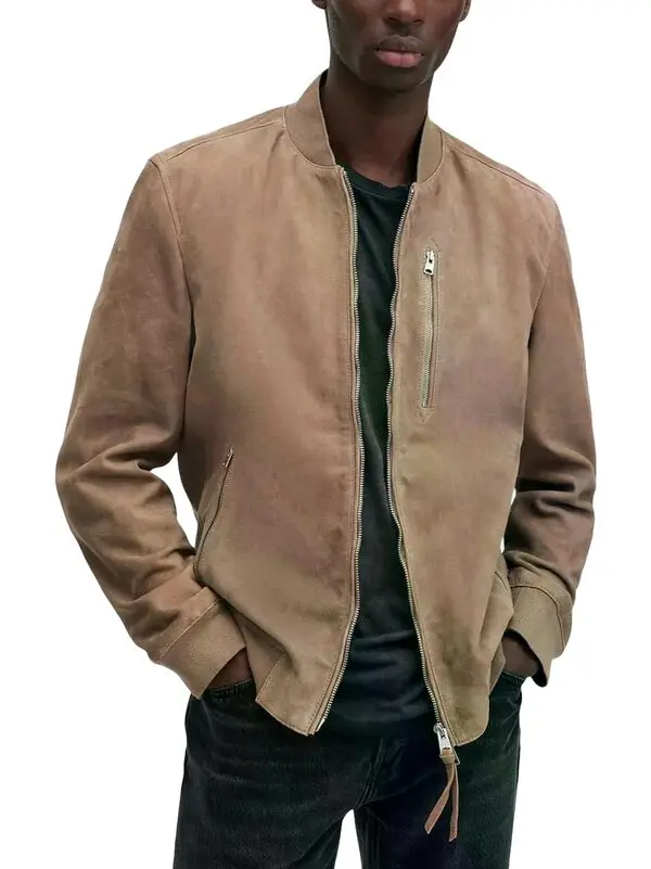 All Saints Zip-pocket Suede Bomber Jacket - Brown