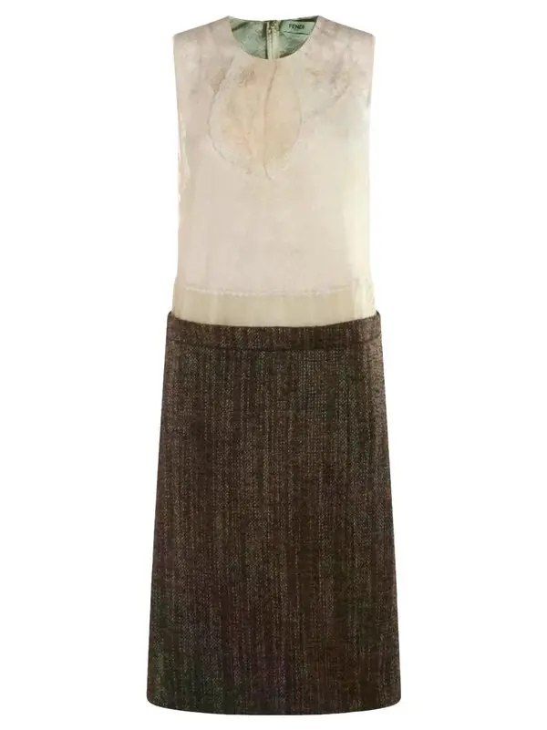 Fendi Lace-panel Tweed Dress - Neutrals