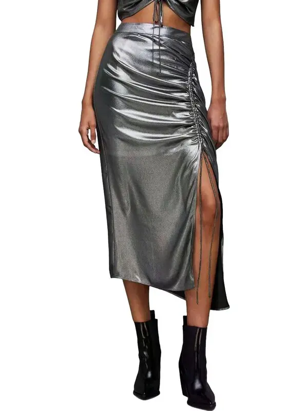 All Saints Carla Side-split Drawstring Skirt - Silver