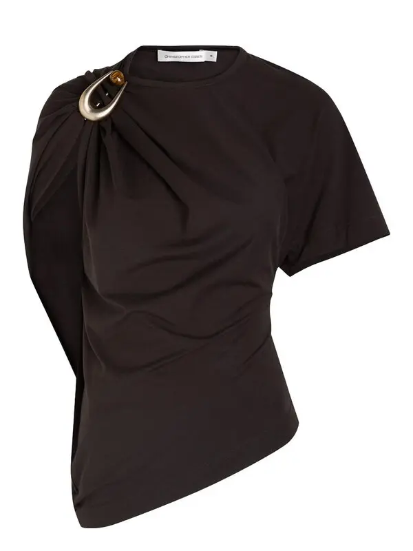 Christopher Esber Asymmetric Stretch-cotton T-shirt - Brown