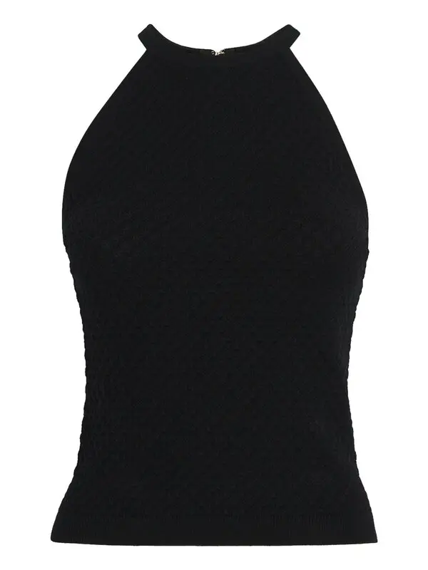 Alice + Olivia Heidi Pointelle Tank Top - Black
