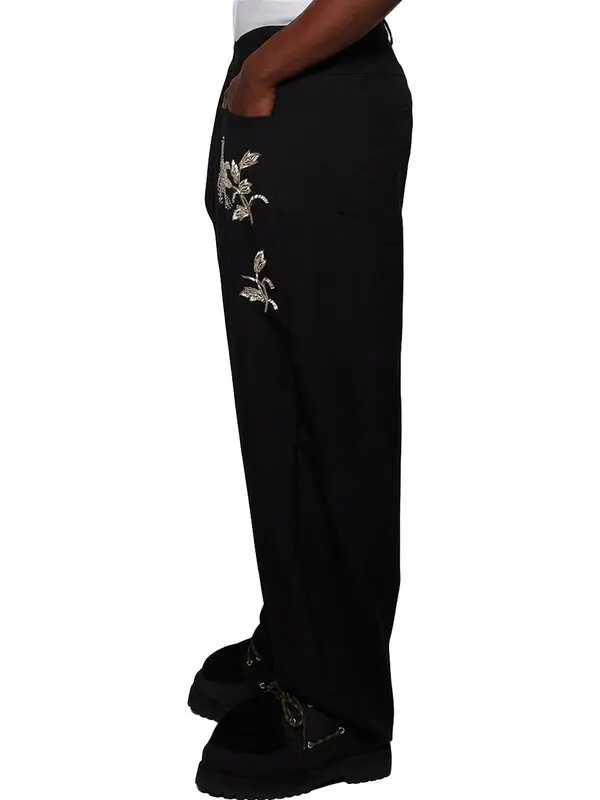 BLUEMARBLE Botanic Bead Embroidered Wool Pants - Black