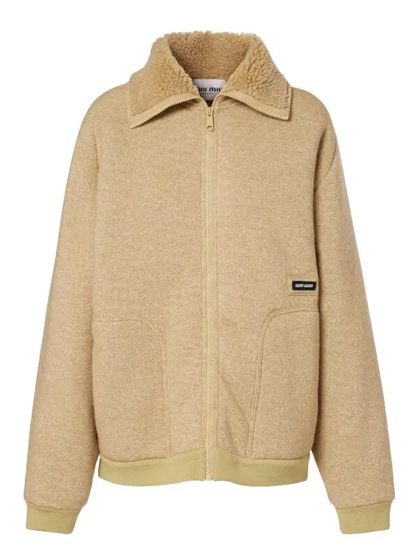 Miu Miu Logo Fleece Blouson - Beige