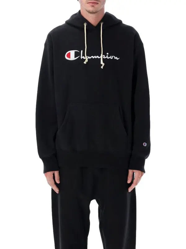 Champion Relaxed-fit Hoodie With Logo - Black